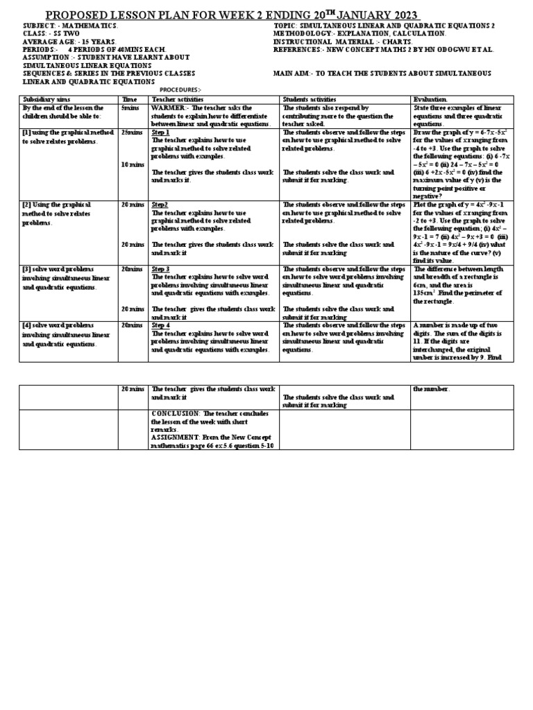 Maths SS 2 WK 2 | PDF | Equations | Quadratic Equation