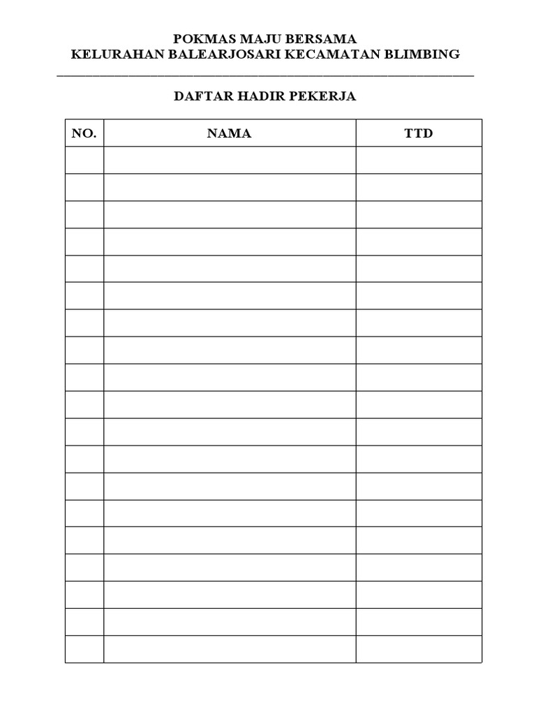 Daftar Hadir Pekerja | PDF