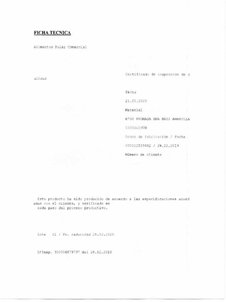 Ficha Tecnica Promasa | PDF