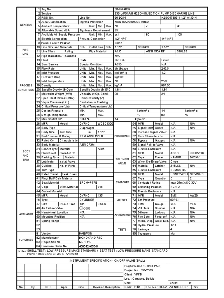 Anexo 2 - Hoja de Datos Valvula de Diagragma (30-XV-4069) | PDF | Valve | Pipe (Fluid Conveyance)