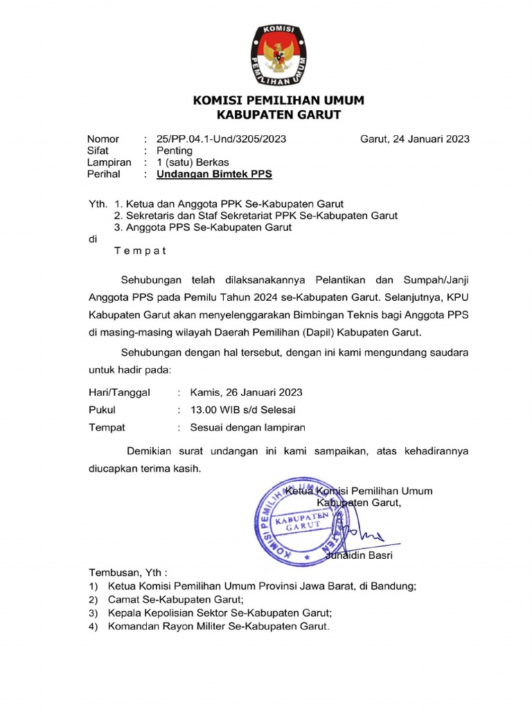 Surat Undangan - Bimtek PPS | PDF