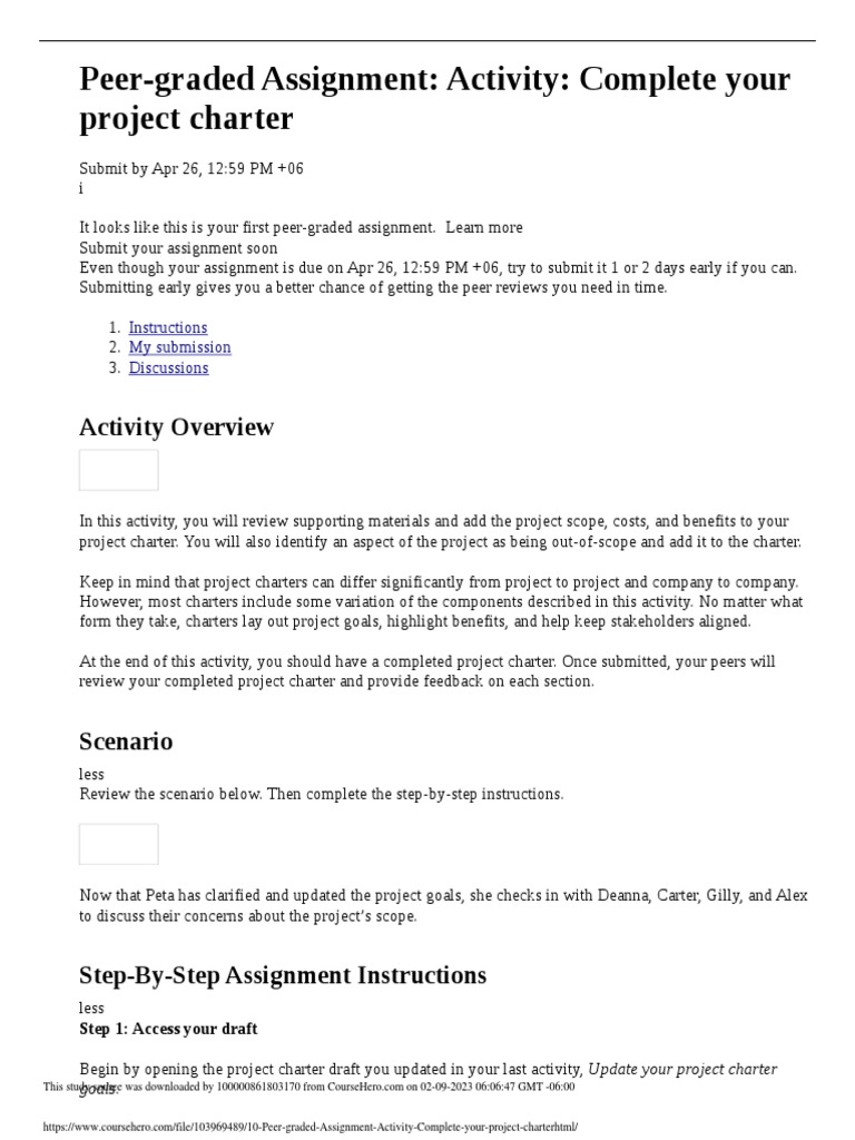 Peer Graded Assignment Activity Complete Your Project Charter - HTML | PDF
