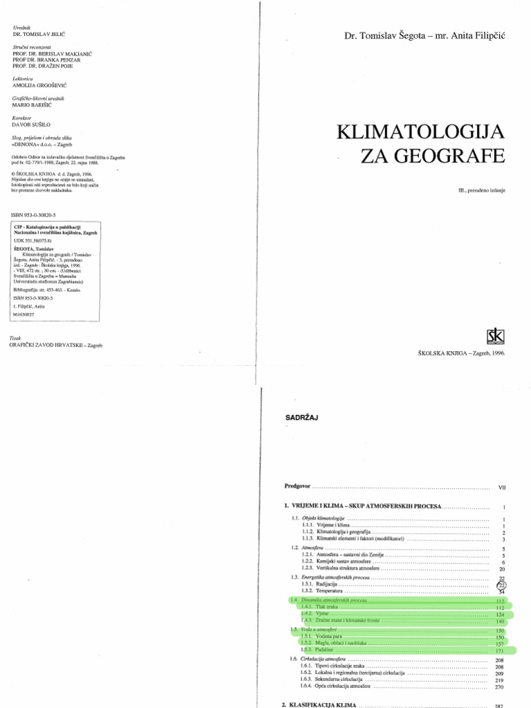 Klimatologija Za Geografe T. Segota I A. Filipcic | PDF