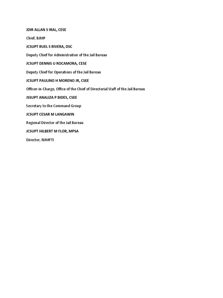 BJMP Key Officials Directory | PDF | Art