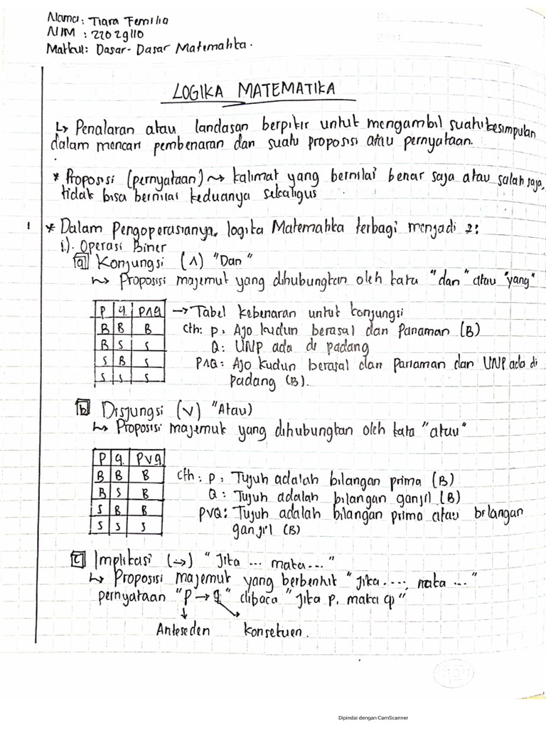 Penjelasan Dan Contoh - Contoh Aplikasi Logika Matematika | PDF