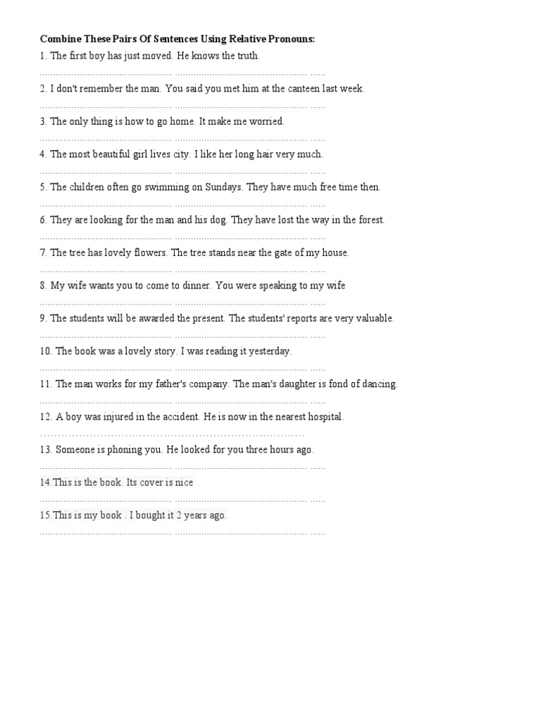 Combine These Pairs of Sentences Using Relative Pronouns | PDF
