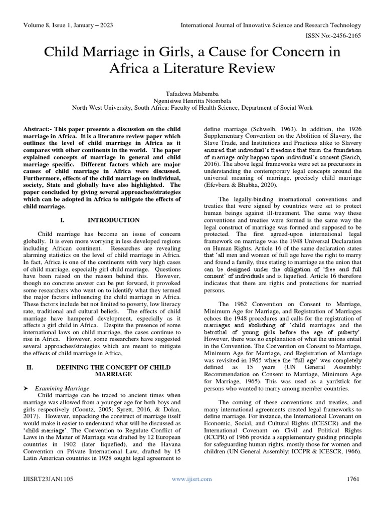 Child Marriage in Africa: Literature Review | PDF | Child Marriage ...