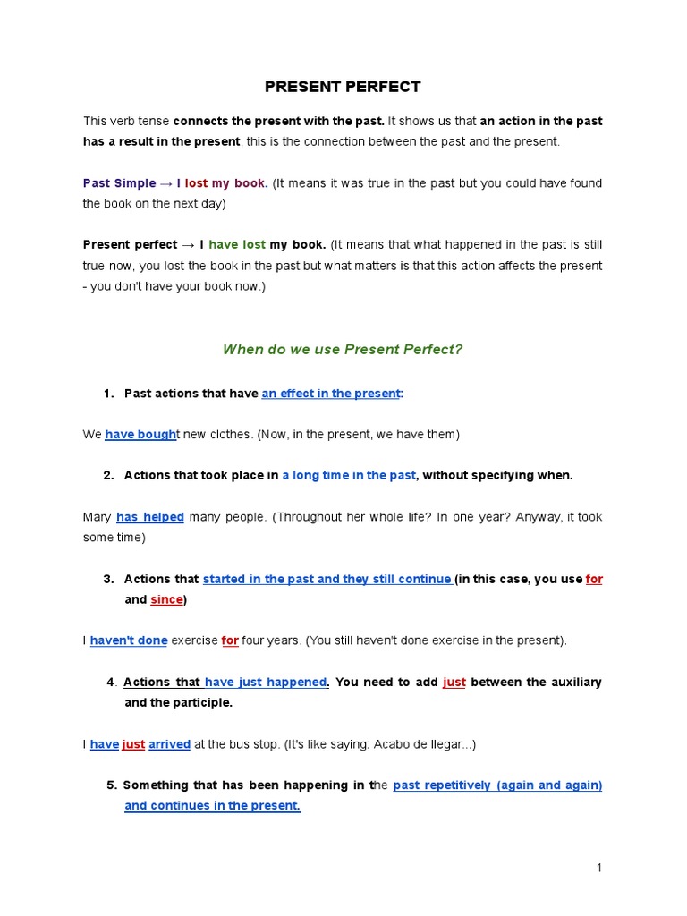 PRESENT PERFECT Complete | PDF | Perfect (Grammar) | Semantic Units