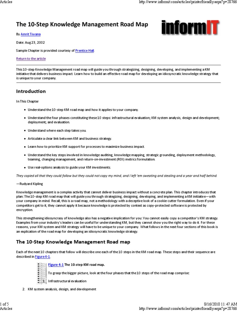 The 10 Step Knowledge Management Road Map: Introducon | PDF | Strategic ...