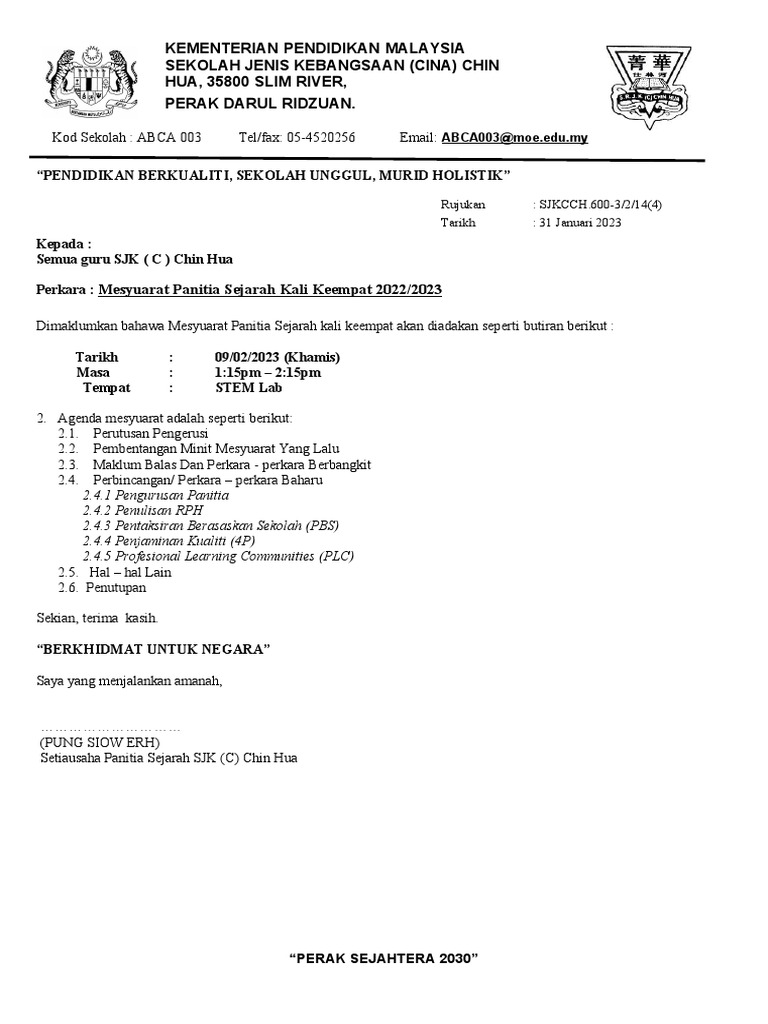 Format Baru Notis Mesyuarat Panitia 2023 Pdf