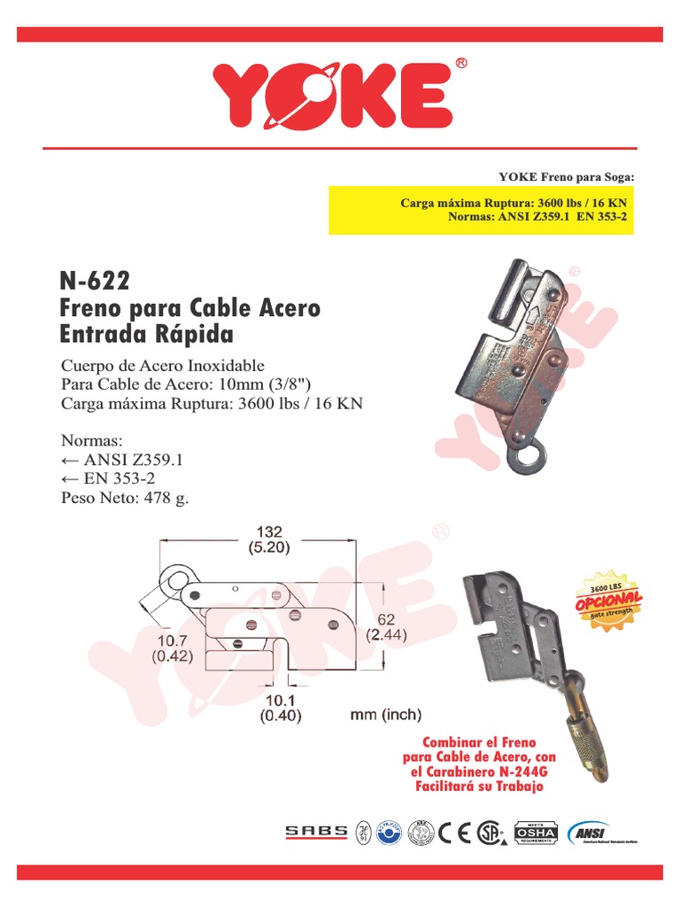 Ficha Tecnica Arrestador de Caida 3.8-N-622-YOKE Español | PDF