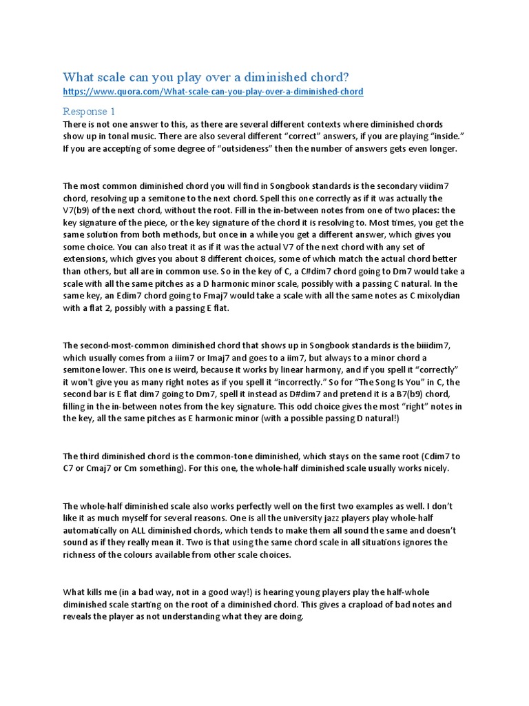 Scales for Diminished Chords Explained | PDF | Scale (Music) | Minor Scale