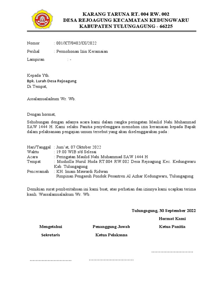 Surat Permohonan Izin Keramaian | PDF