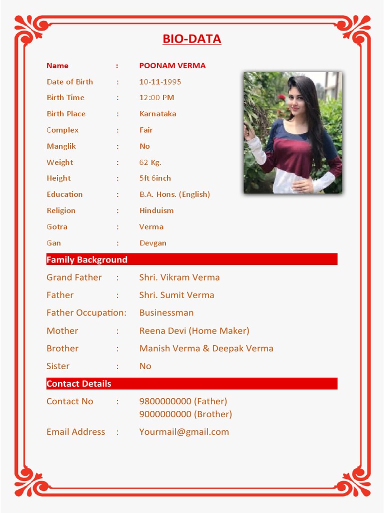 Girl Marriage Biodata Format PDF | PDF