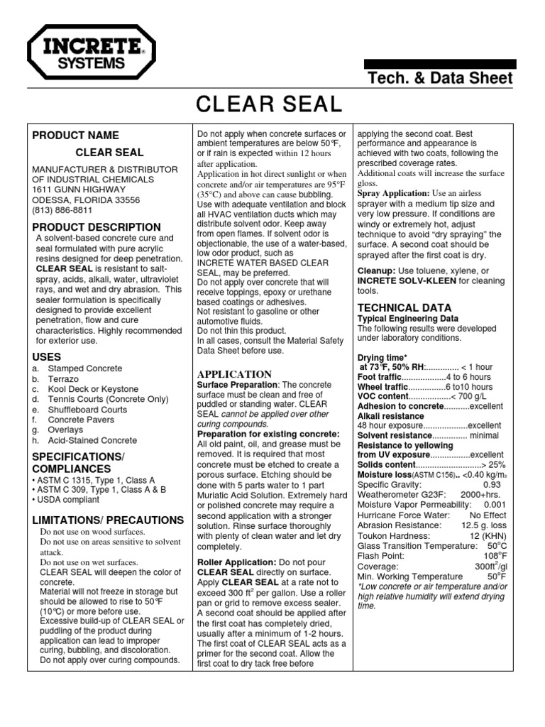Clear Seal: Tech. & Data Sheet