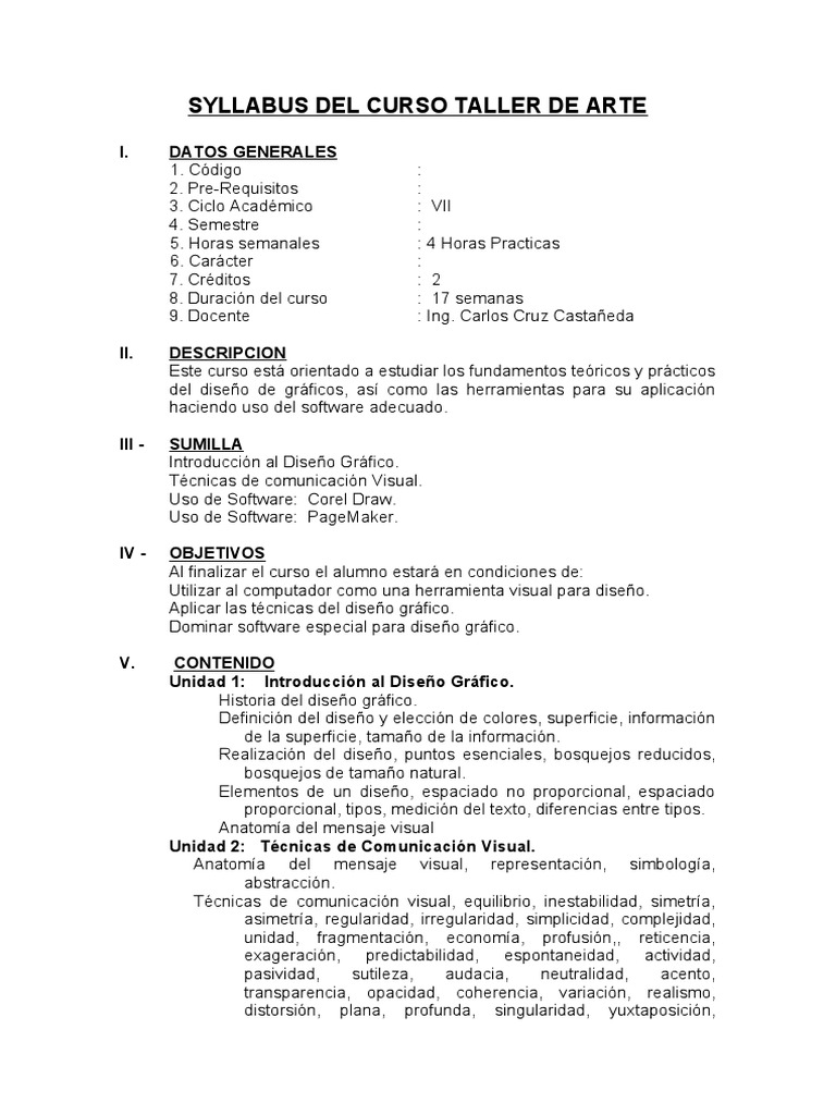 Syllabus Del Curso Taller de Arte: I. Datos Generales | PDF ...