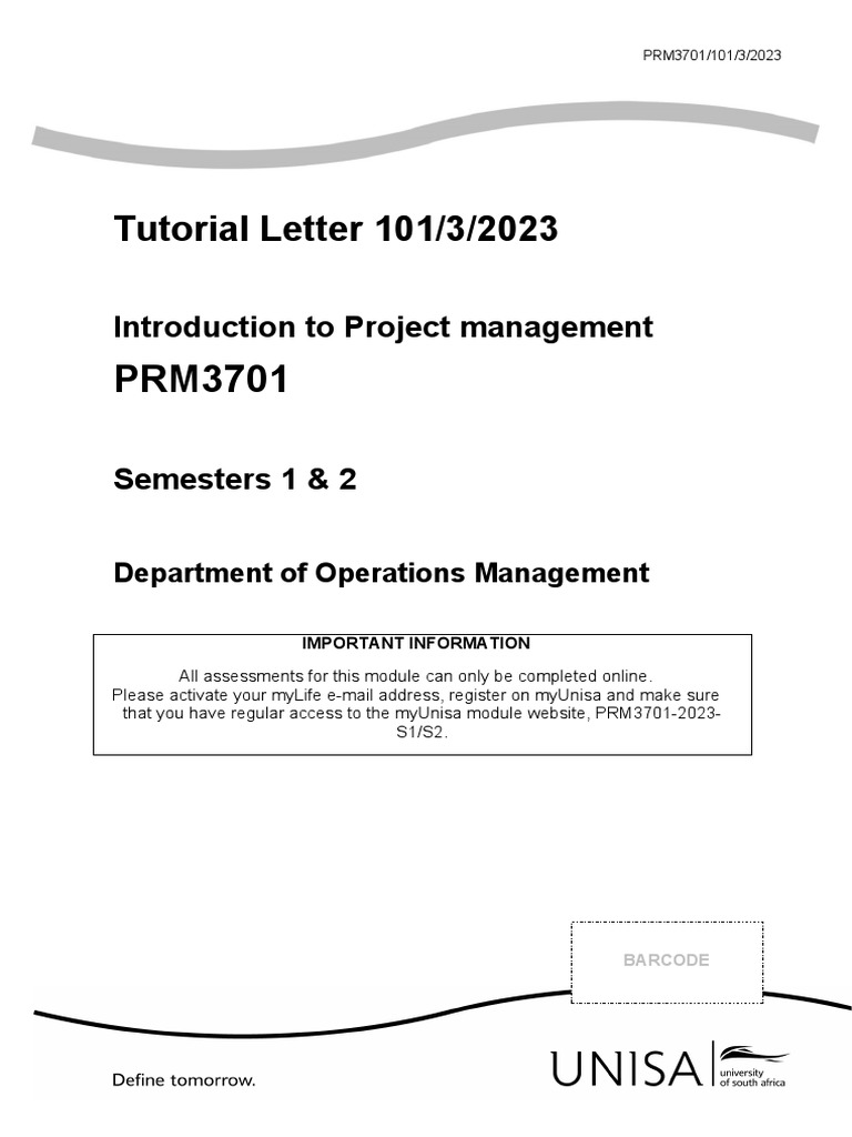 Tutorial Letter 101/3/2023: Introduction To Project Management | PDF ...