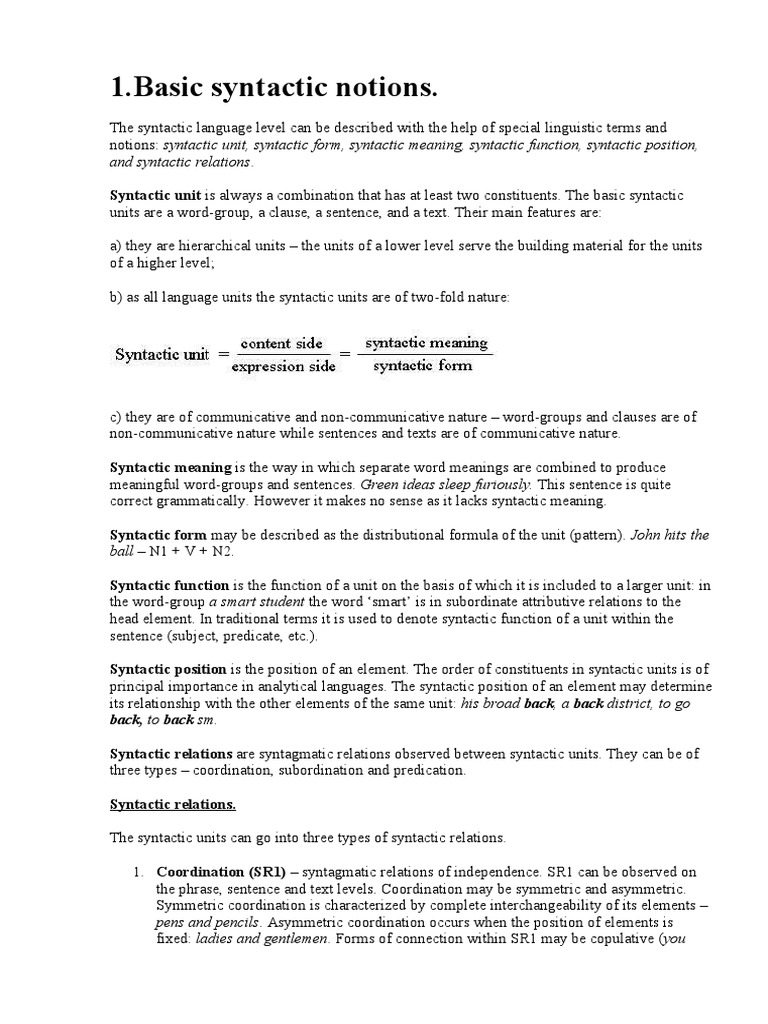 1.basic Syntactic Notions | PDF | Phrase | Syntax