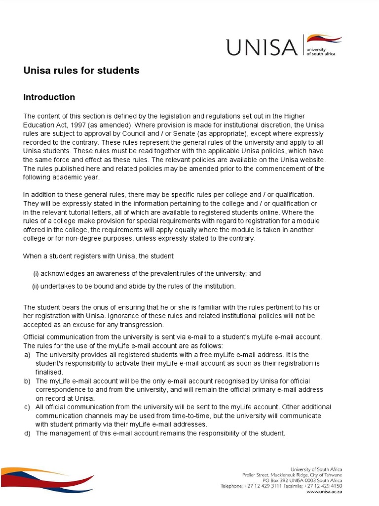 Unisa-Rules-For Students-2017-1 | PDF | Academic Degree | University ...