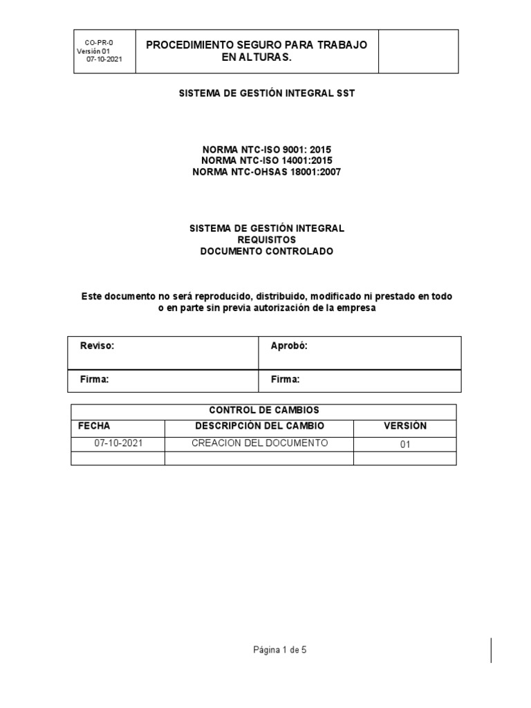 Co-Pr-01. Trabajo en Alturas | PDF