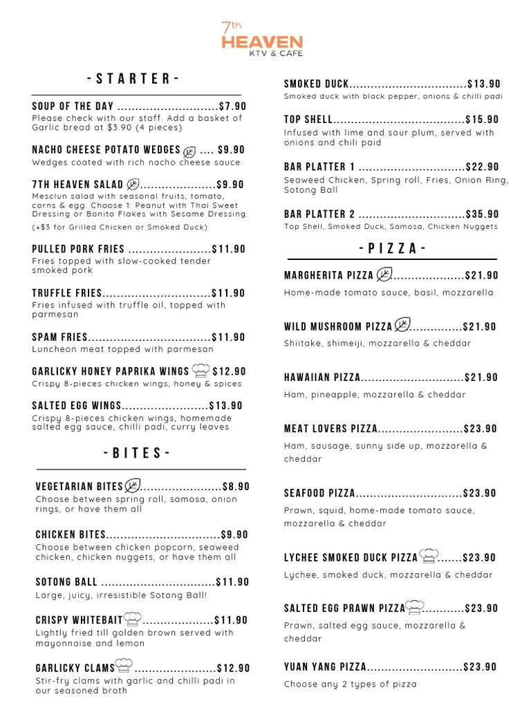 7th Heaven Menu April 2022 | PDF | Food And Drink | Western Cuisine