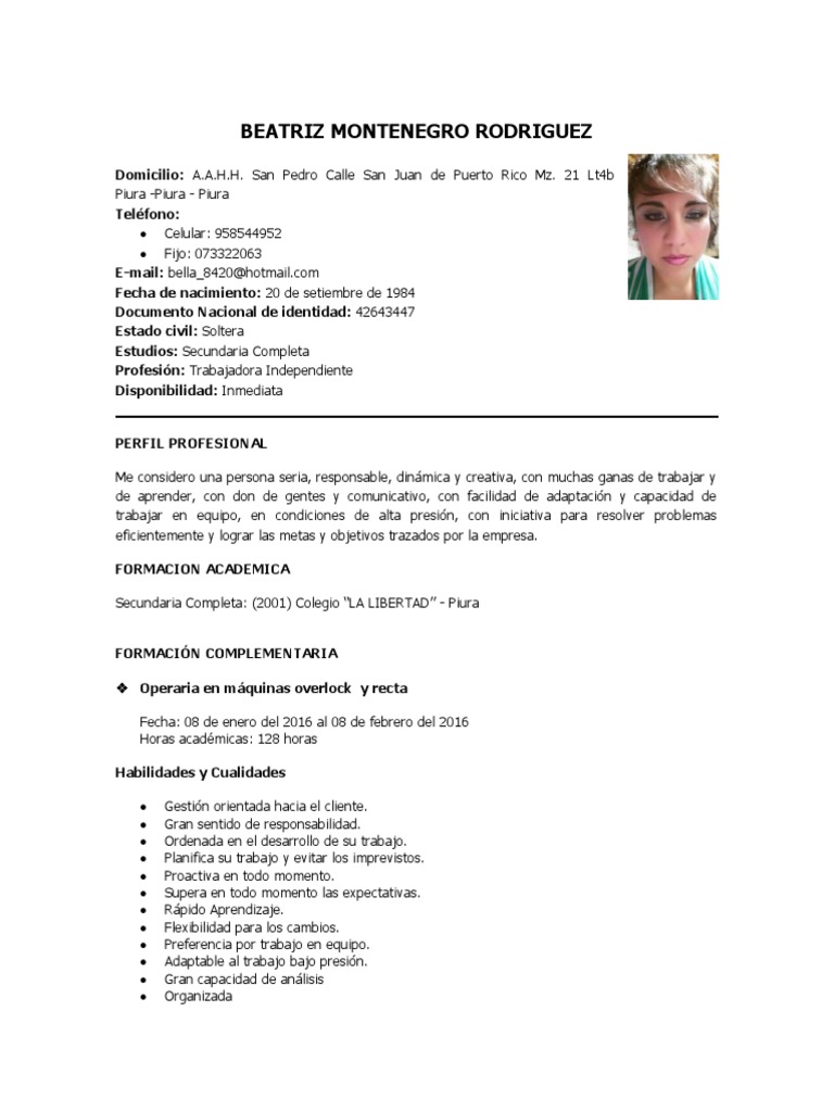 Cv-Beatriz Montenegro | PDF