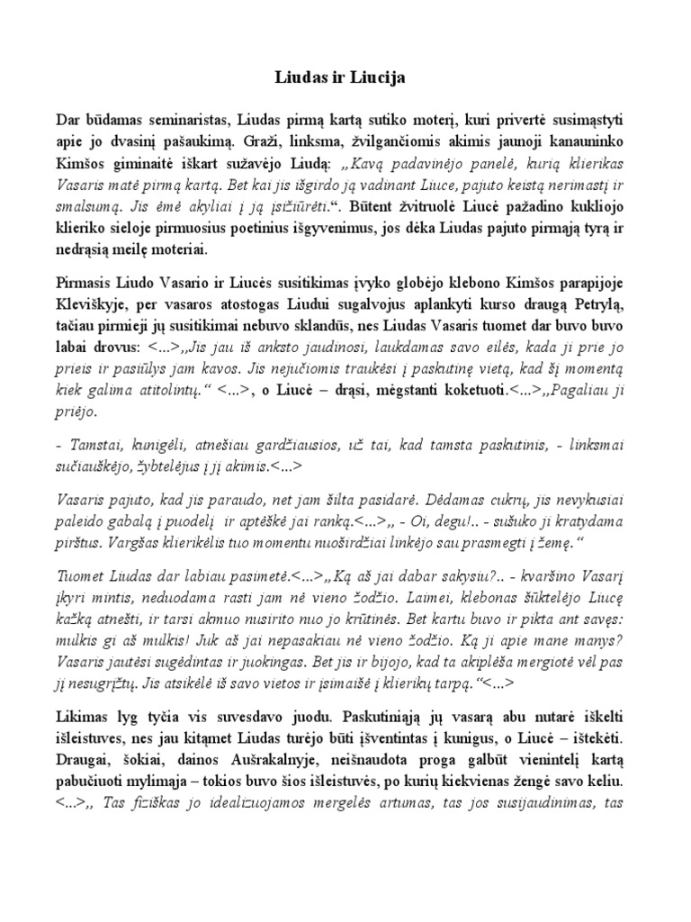 Altorių Šešėly - Liudo Ir Liucijos Meiles Linija Romane Altoriu Sesely | PDF