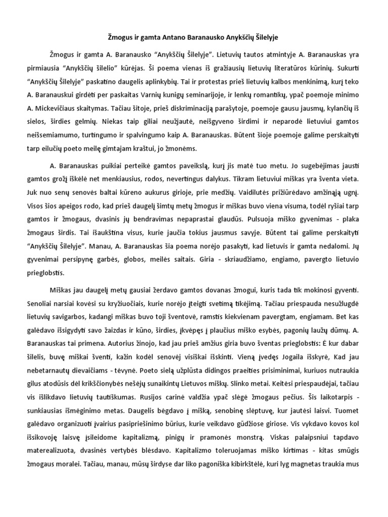 Antanas Baranauskas Zmogus Ir Gamta | PDF