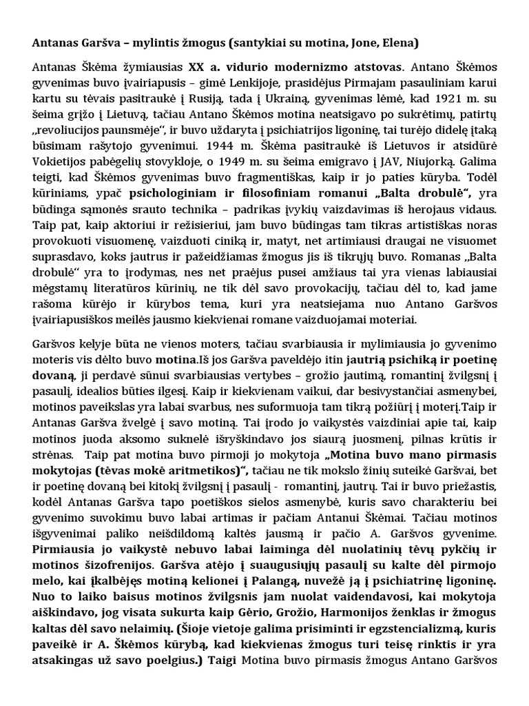 Antanas Škėma - Garšva Mylintis Žmogus | PDF