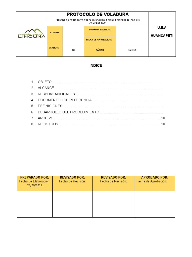 PROTOCOLO DE VOLADURA Ver. 00 | PDF | Ciencias fisicas | Materiales