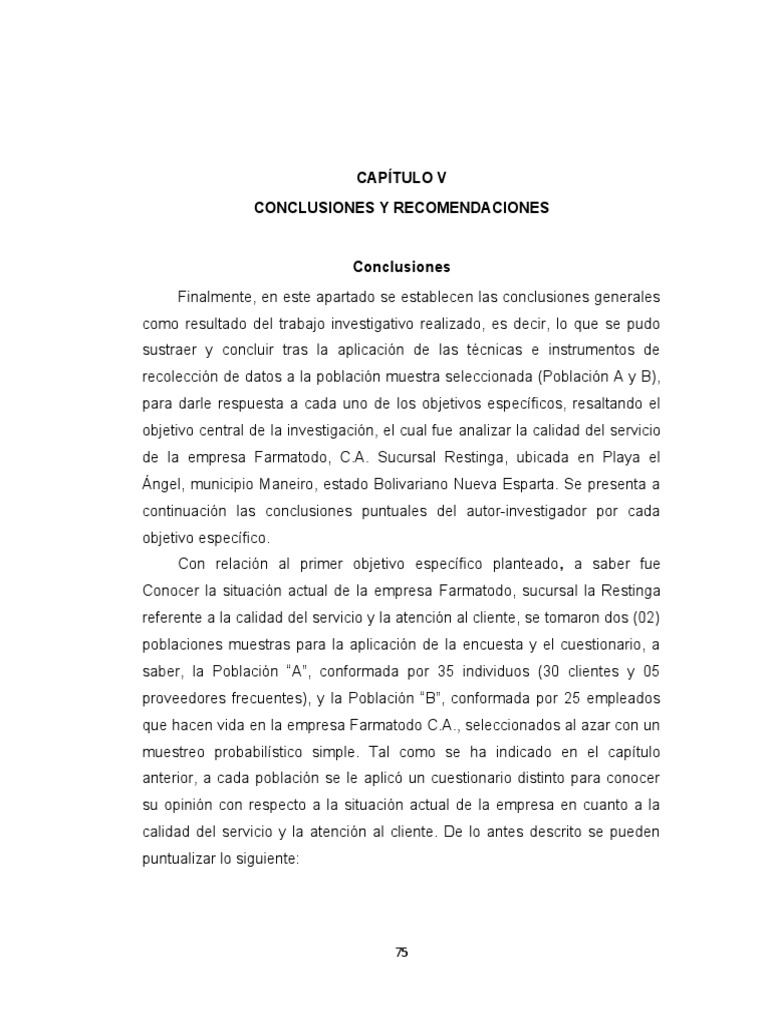 Cap V Calidad Del Servicio - Conclusiones. | Descargar gratis PDF | Comportamiento | Auditoría