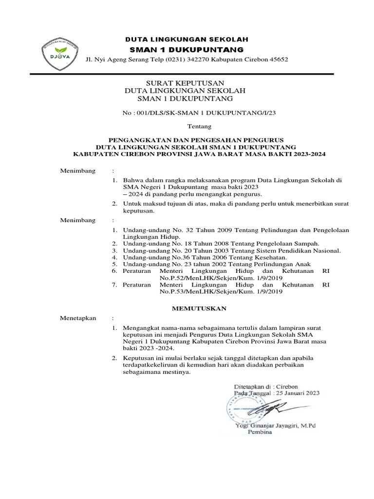 SK Kepengurusan DLS Java Masa Bakti 2023-2024-1 | PDF