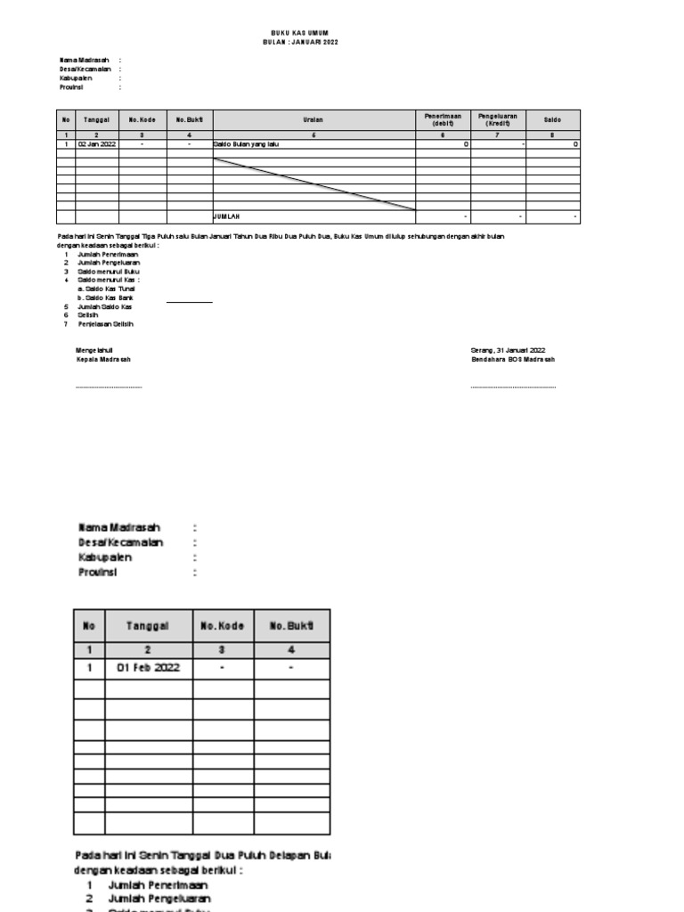 00 Contoh BKU (Form K-2) Tahap I | PDF