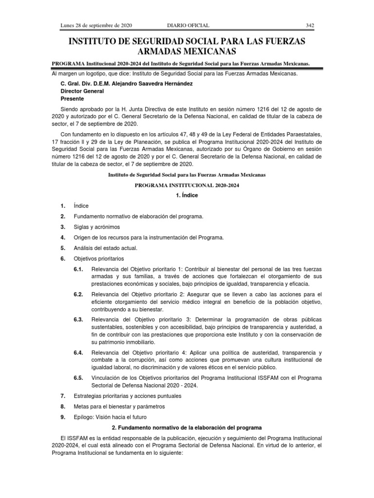 Programa ISSFAM 2020-2024 Aprobado | PDF | México | Seguridad Social