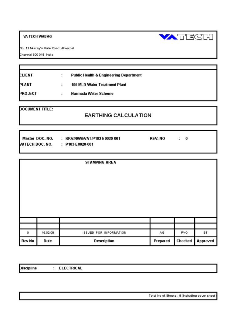 Earthing Calculation: Va Tech Wabag | PDF | Electrical Resistivity And ...