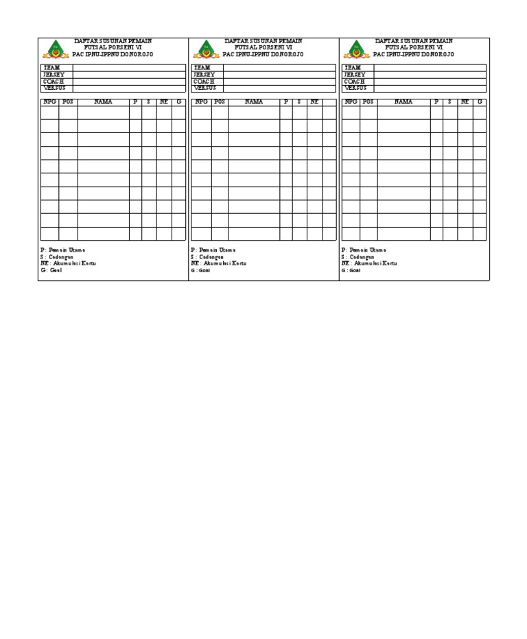 Daftar Susunan Pemain Futsal Porseni VI | PDF