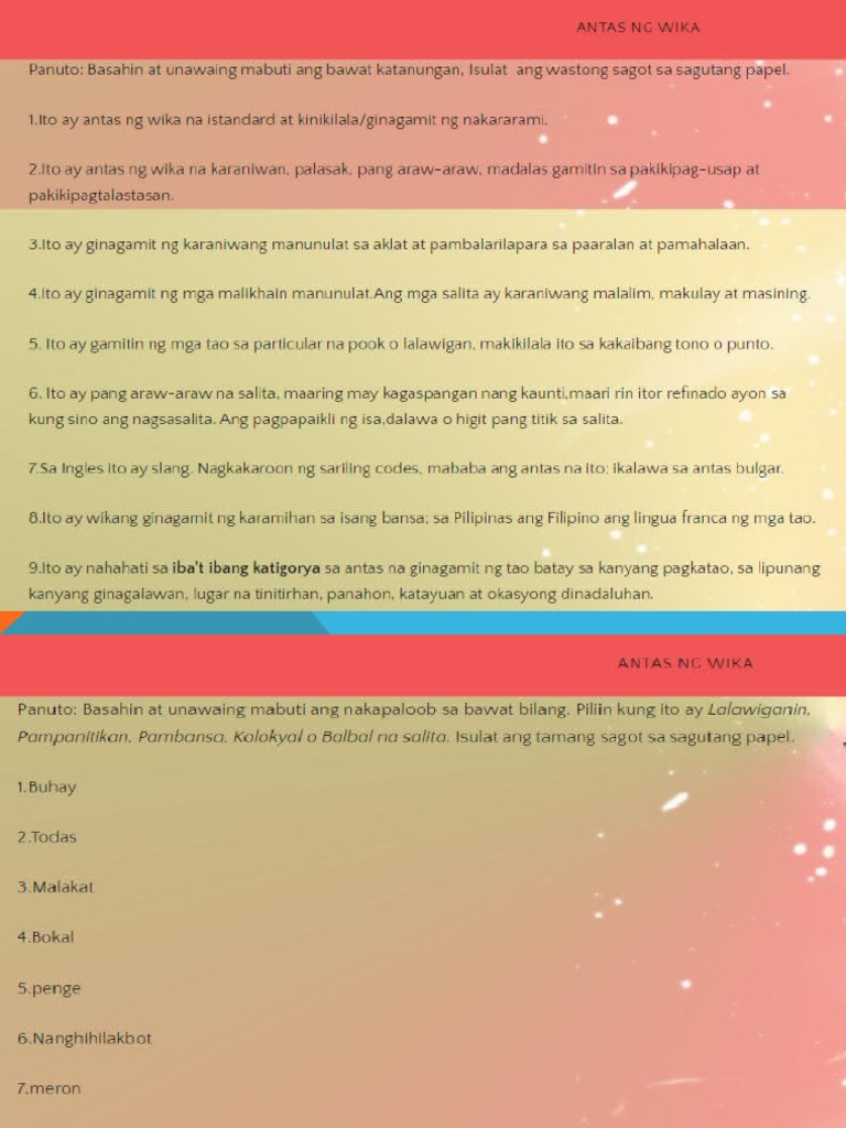Antas NG Wika | PDF Antas NG Wika | PDF