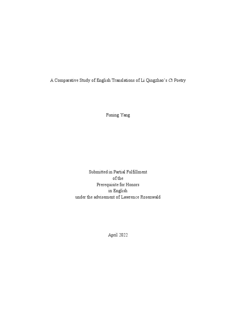 A Comparative Study of English Translations of Li Qingzhao’s Ci Poetry ...