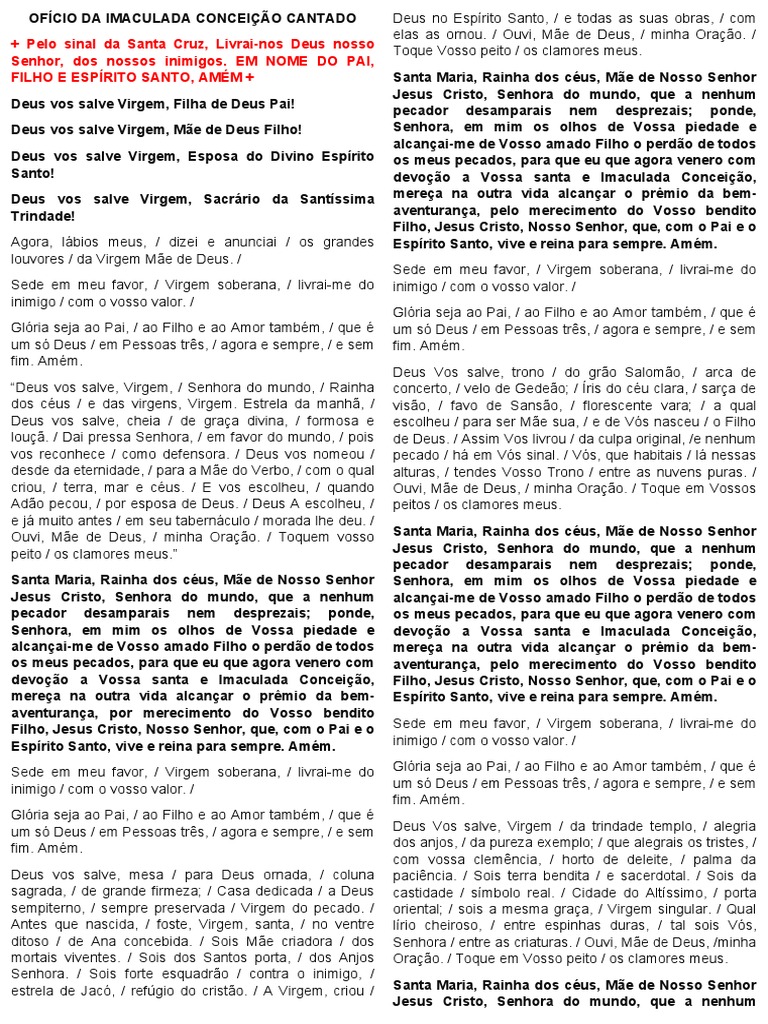 Oficio Da Imaculada Conceicao Cantado Pe Pdf Maria Mãe De Jesus
