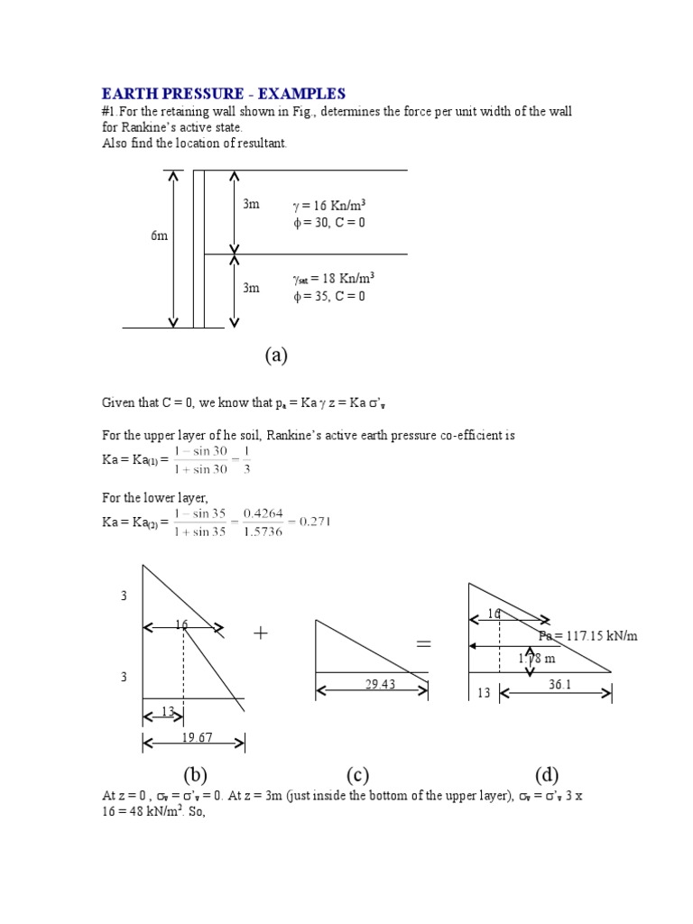 Earth Pressure - Examples | PDF | Deep Foundation | Concrete