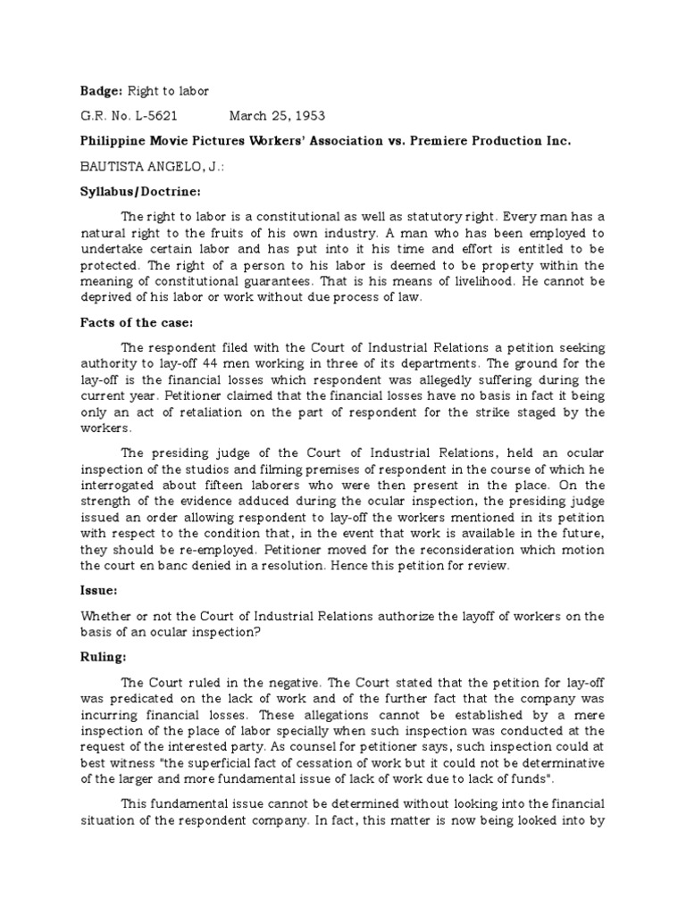 Philippine Movie Pictures Workers' Association vs. Premiere Productions ...