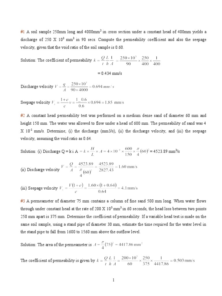 Soil Permeability and Seepage Calculations | PDF | Soil Mechanics ...