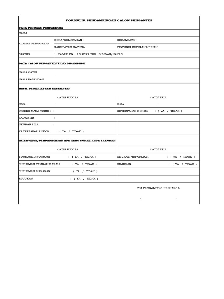 Formulir Pendampingan Catin | PDF