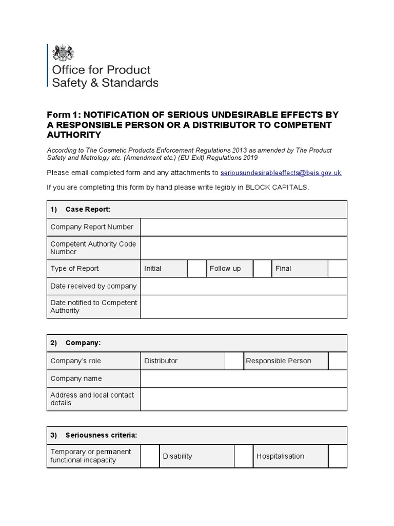 Serious Undesirable Effects Notification Form | PDF | Cosmetics ...