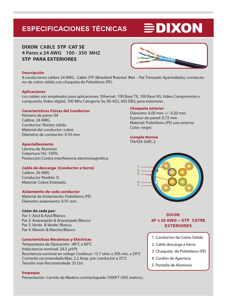 Cable STP Cat 5e Exterior | PDF | Conductor electrico | Cobre