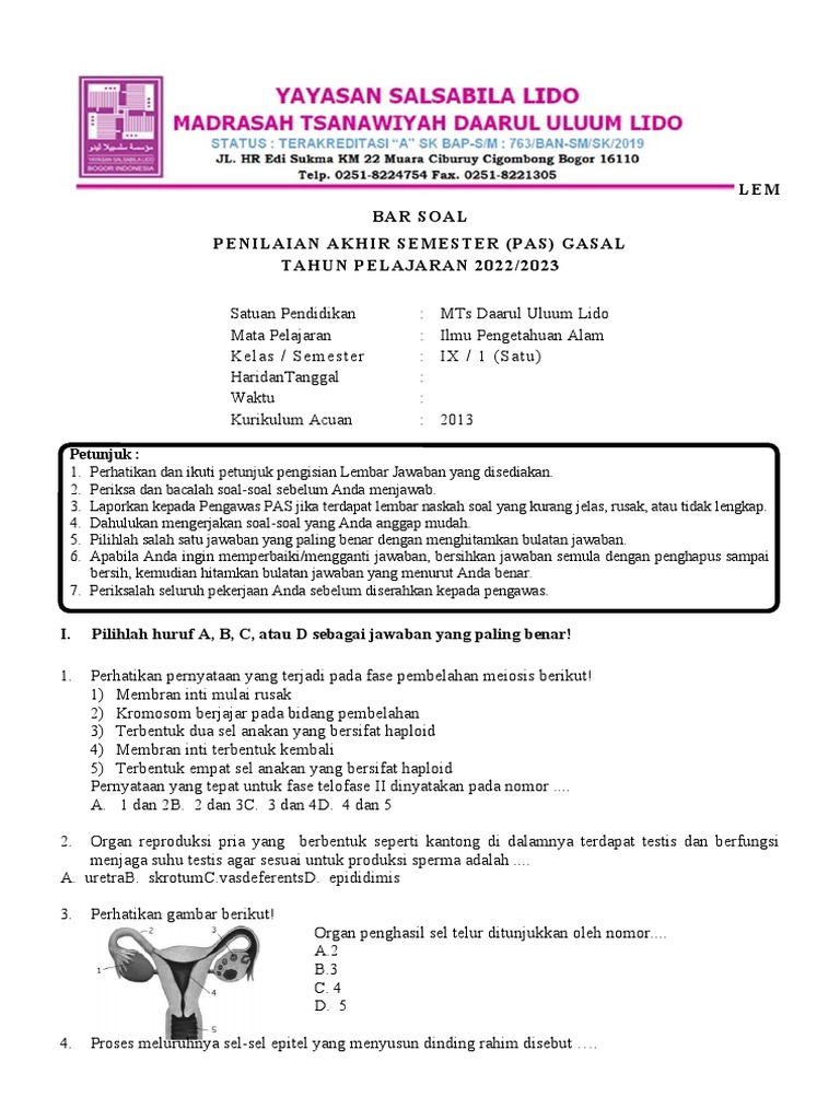 Soal Pas Ipa KLS 9 | PDF