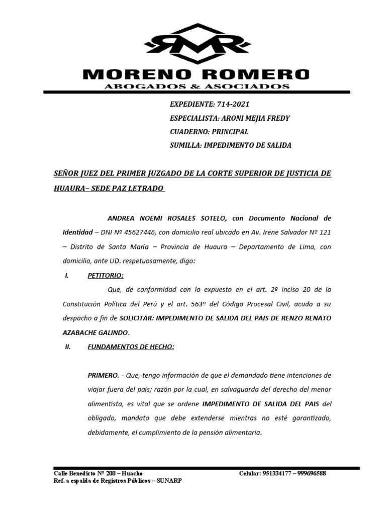 Escrito Impedimento De Salida Pdf Demanda Judicial Pensión