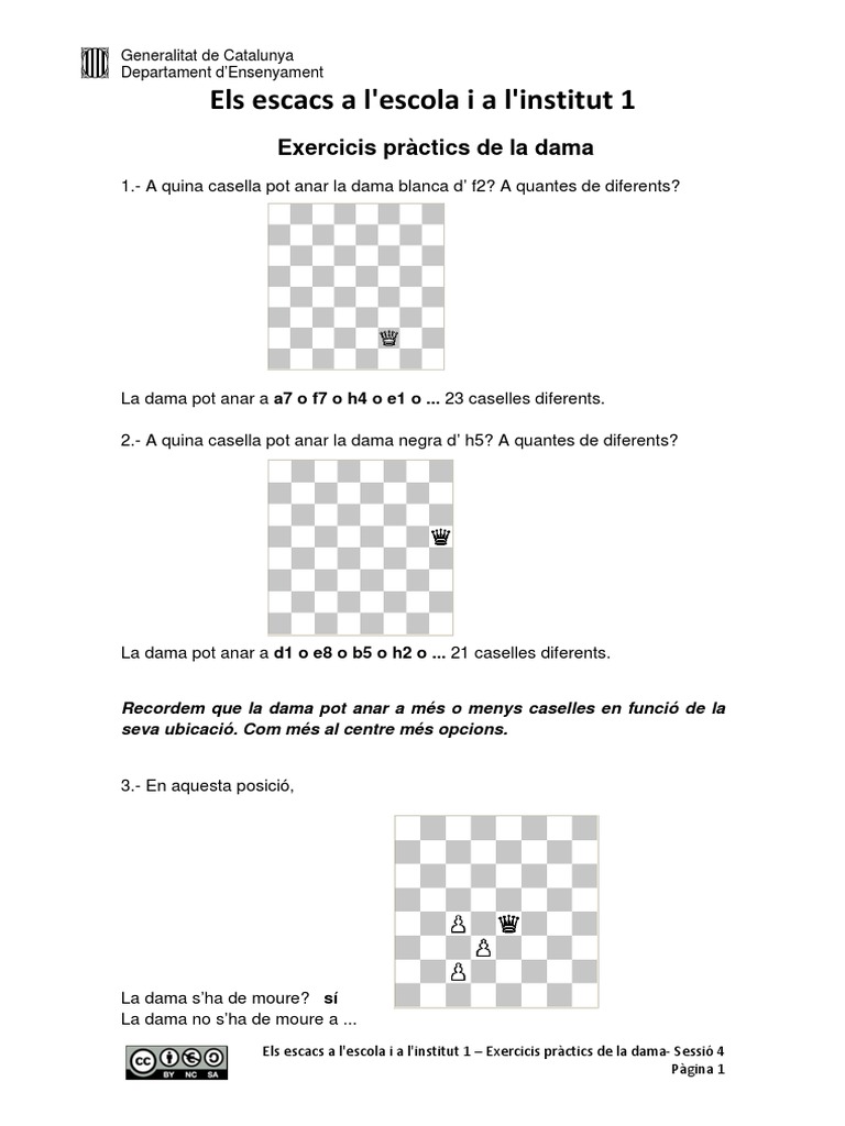 Els Escacs A L Escola I A L Institut 1 - Exercicis Practics de La Dama ...