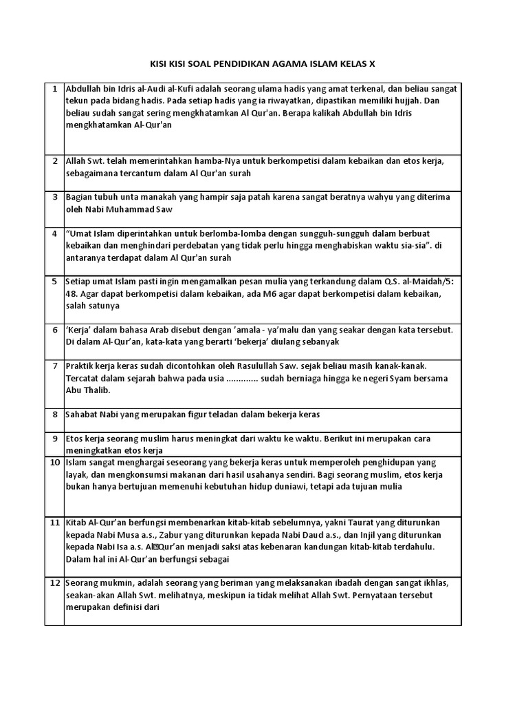 Kisi Kisi Soal Pai X Ganjil | PDF