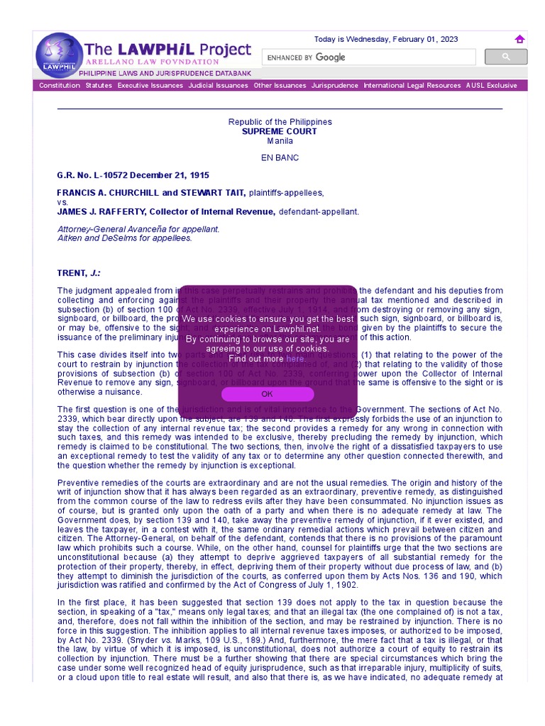 FT FRANCIS A. CHURCHILL v. JAMES J. RAFFERTY (GR No. 10572, Dec 21 ...